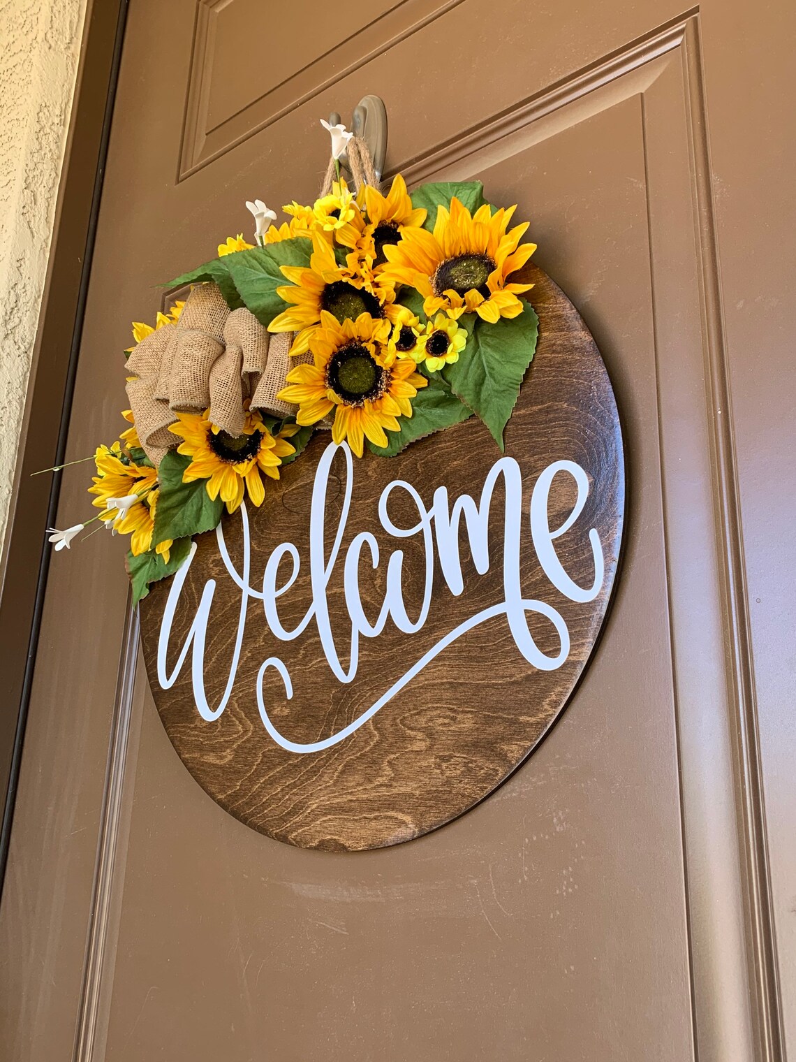 Spring Wreath Welcome Sign Decor Sunflowers Front Door Hello - Etsy