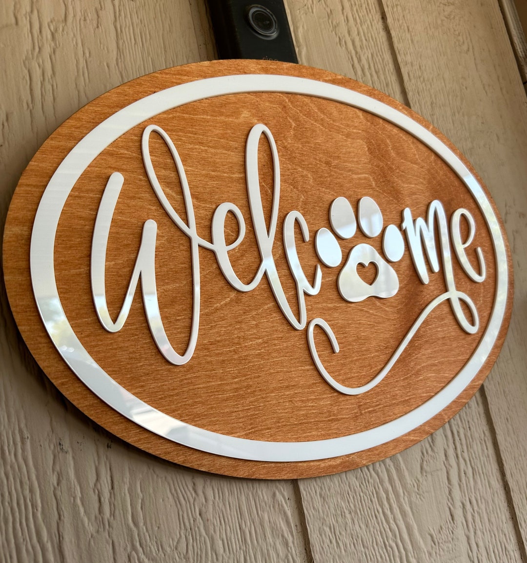 Welcome Paw Wood Wall Signs 3D Letters, Personalized Door Hanging Sign ...