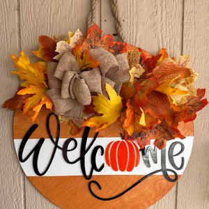 Fall Front Door Sign, Thanksgiving Welcome Pumpkin, Hanger, Porch Decor ...