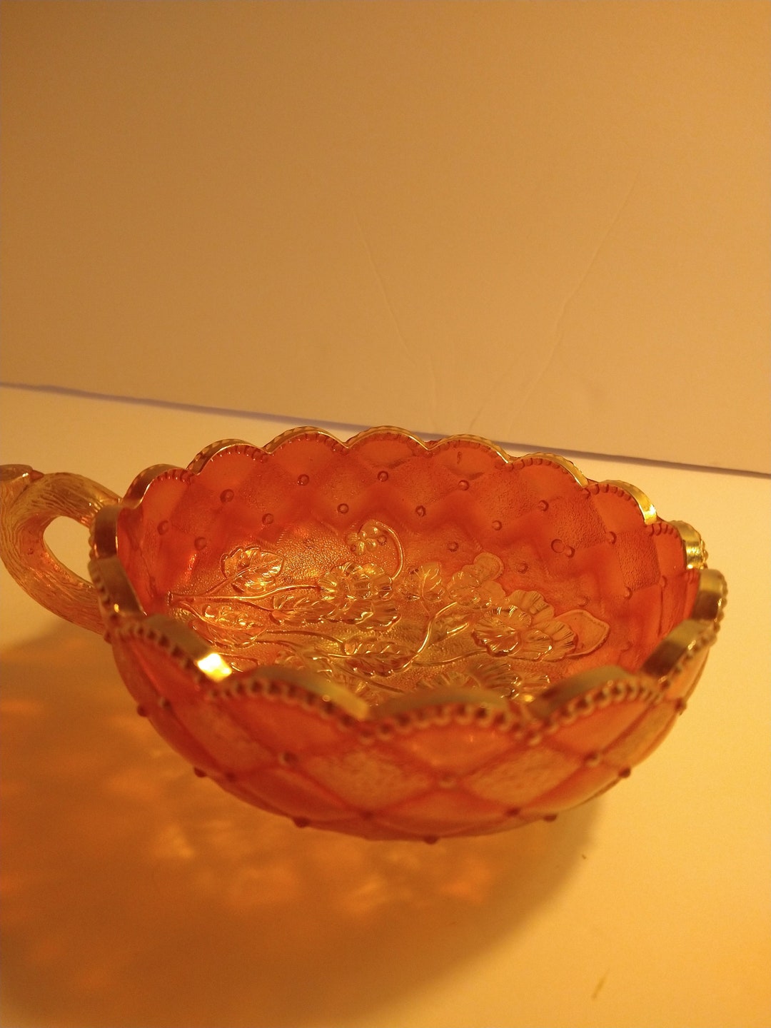 Marigold Carnival Glass Handled Candy or Bon-bon Dish. Free Shipping ...