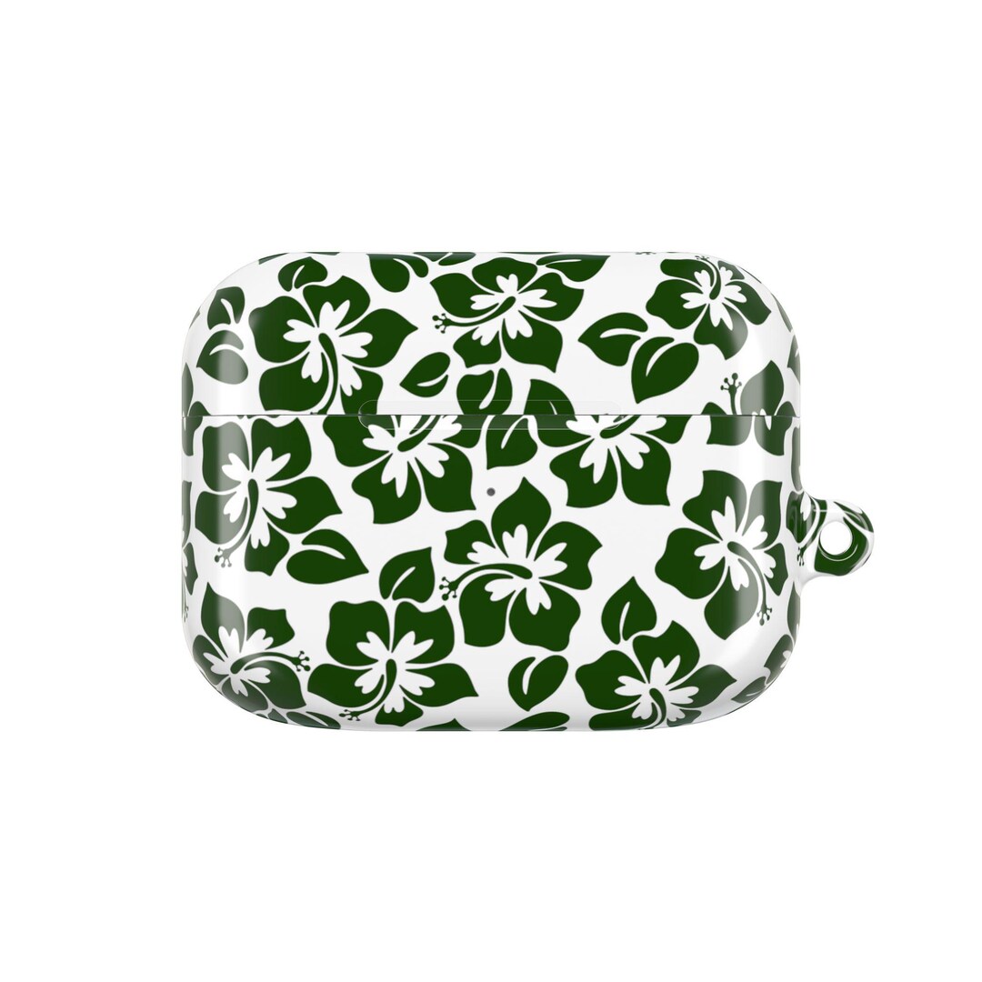 Green Hibiscus AirPod Case, Tropical Floral Design for Apple Earbuds ...