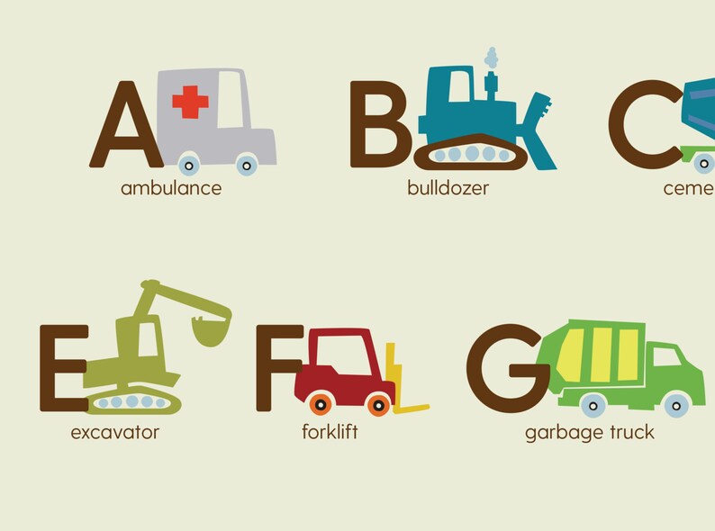 Vehicle Alphabet Poster Vehicle ABCs ABC Poster: 16x20 | Etsy