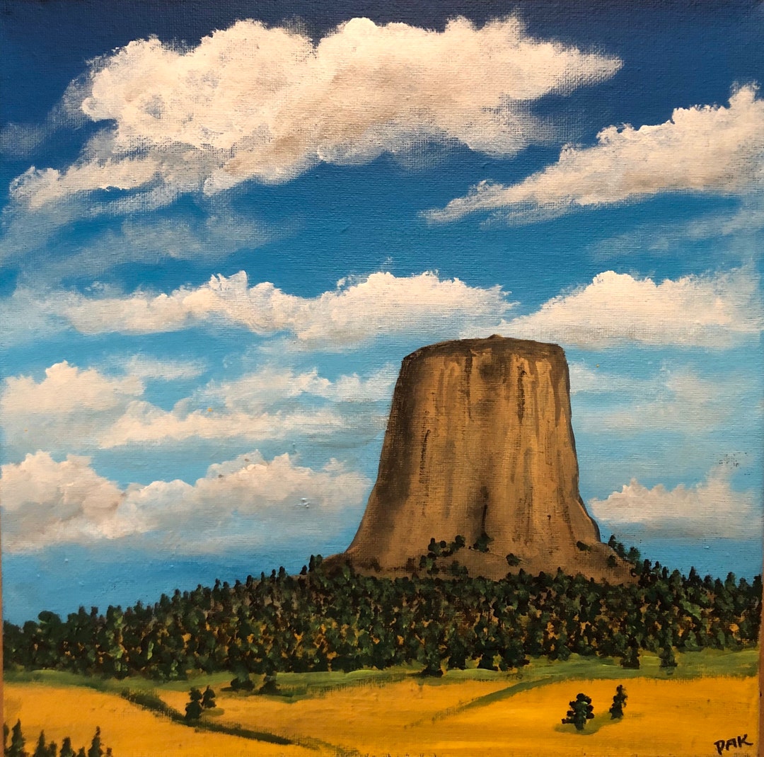 Devils Tower, Wyoming Original 12” X 12” Acrylic Painting on Stretched ...