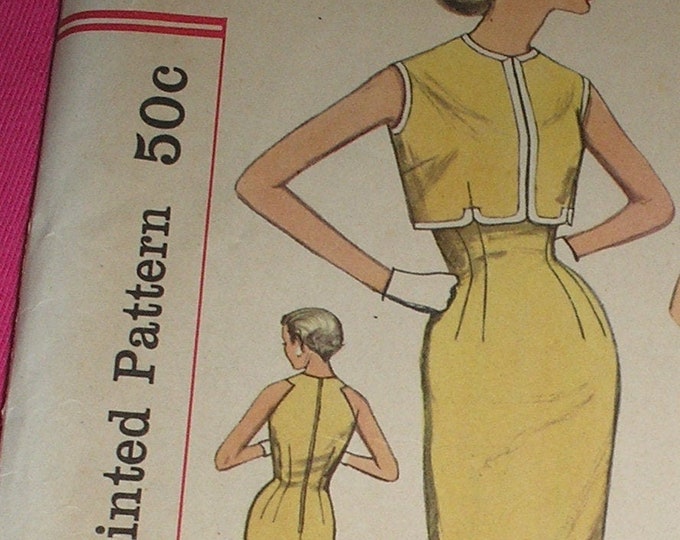 1950s Simplicity 2542 Keyhole Cut Out Slim Wiggle Sheath Dress Jacket ...