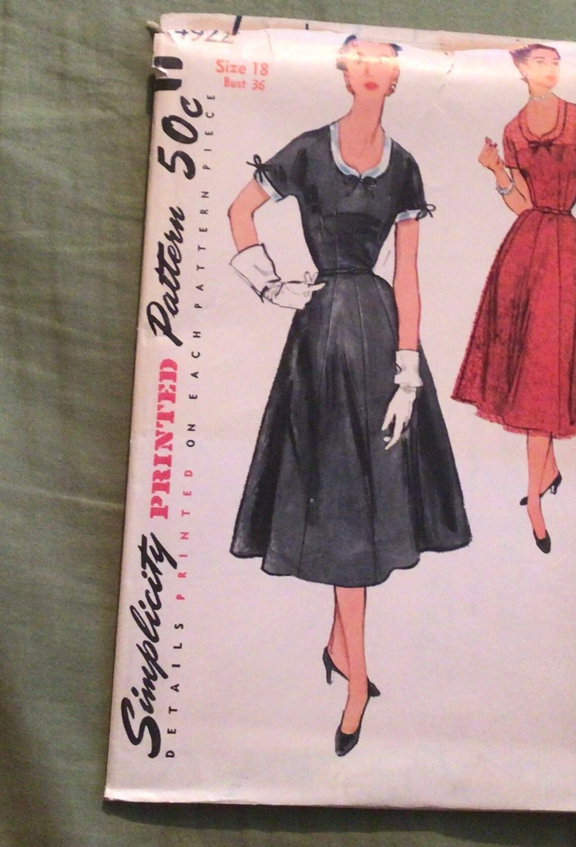 1950s Simplicity 4922 U Shaped Neckline Dress Sz 18 36B FF - Etsy