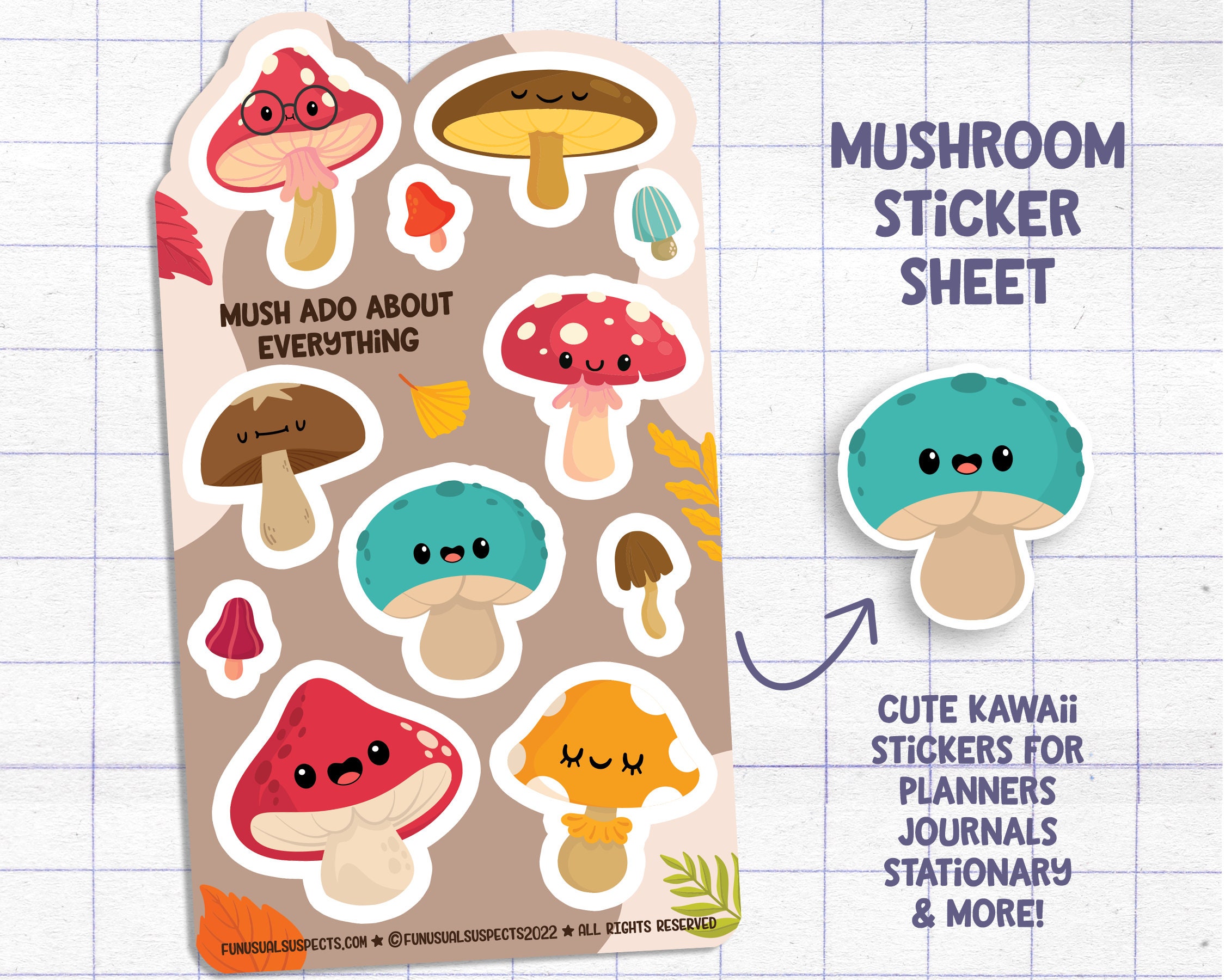 Mushroom Sticker Sheet, Mush Ado Cute Fall Stickers, Stickers for ...