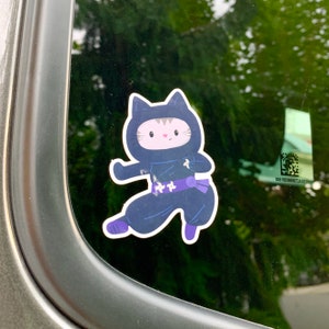Ninja Cat Sticker, Vinyl Stickers, Laptop Decal, Cat Gift for Her, Cute ...