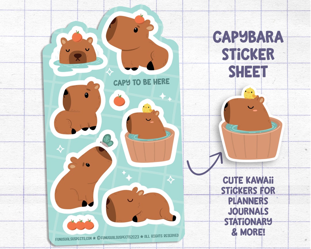 Capybara Sticker Sheet, Cute Capybara Stickers, Stickers for Planner ...