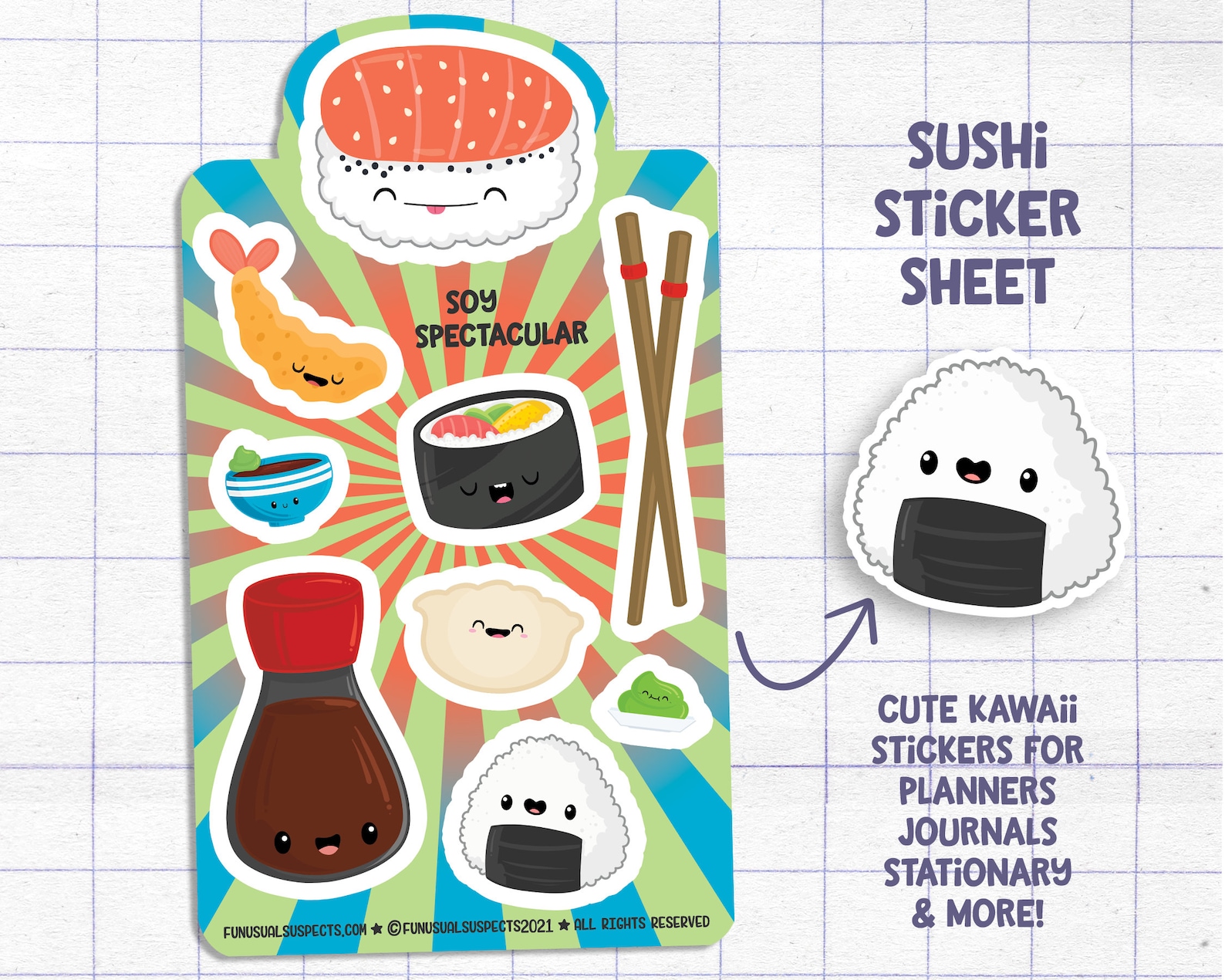 Sushi Sticker Sheet Soy Spectacular Cute Sushi Stickers | Etsy