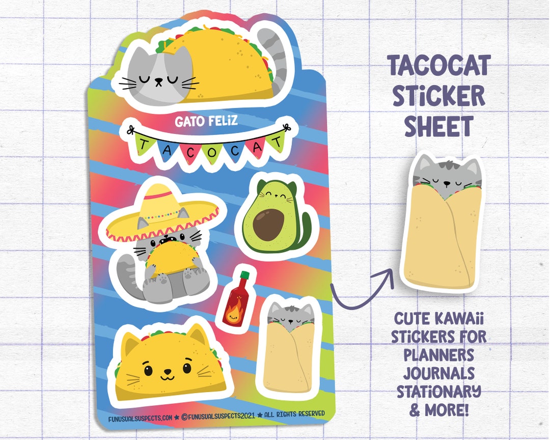 Taco Cat Sticker Sheet SS029 Feliz Gato Cute Taco Stickers - Etsy