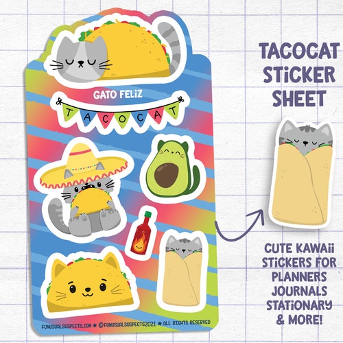 Taco Cat Sticker Sheet SS029 Feliz Gato Cute Taco Stickers - Etsy