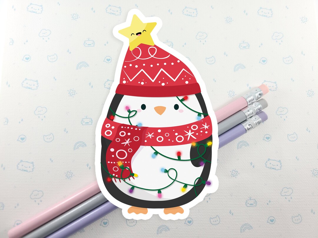 Penguin Christmas Sticker, Vinyl Sticker, Laptop Decal, Gift for Her ...