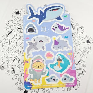 Shark Sticker Sheet Bite Club Cute Shark Stickers Kawaii - Etsy