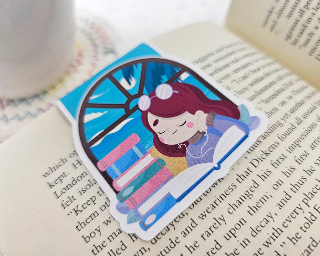 Reading Girl Red Hair Bookmark, Cute Auburn Girl Planner Clip, Kawaii ...