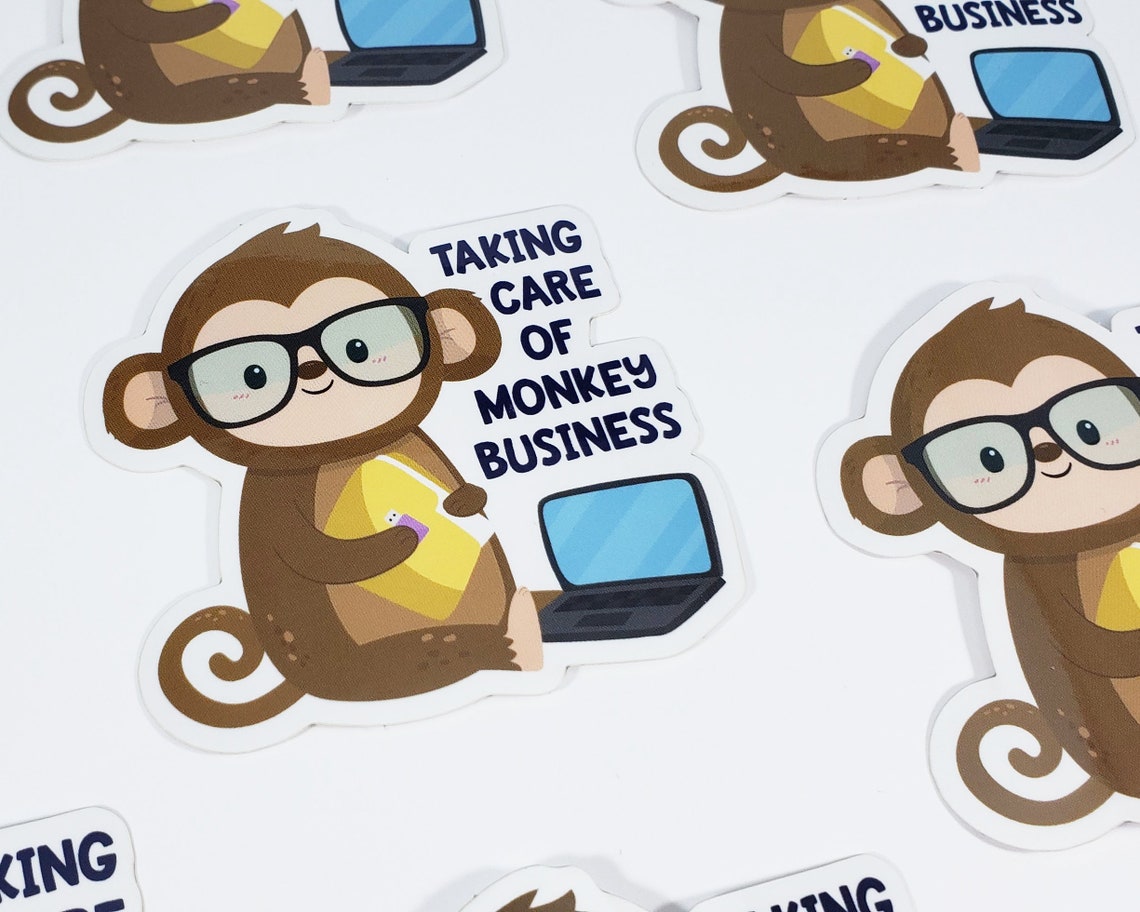 Monkey Business Sticker, Vinyl Stickers, Laptop Decal, Monkey Gift ...