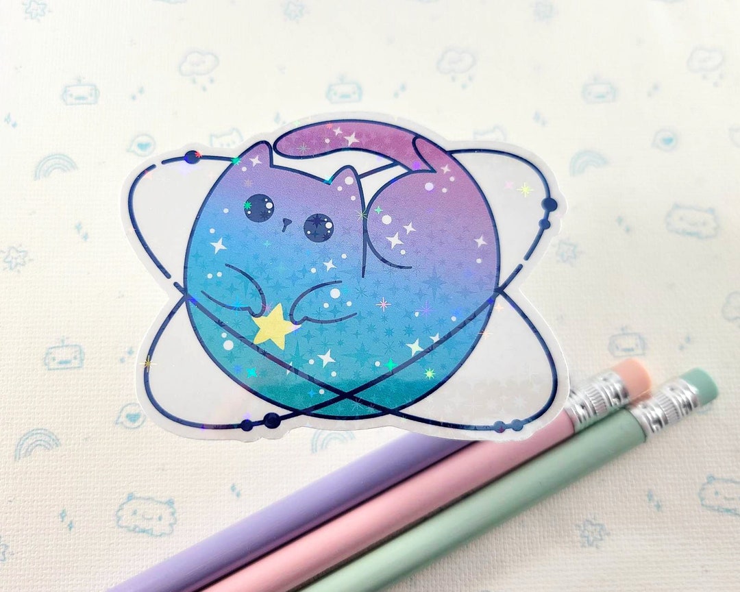 Space Cat Holographic Star Sticker, Vinyl Stickers, Laptop Decal, Cat ...