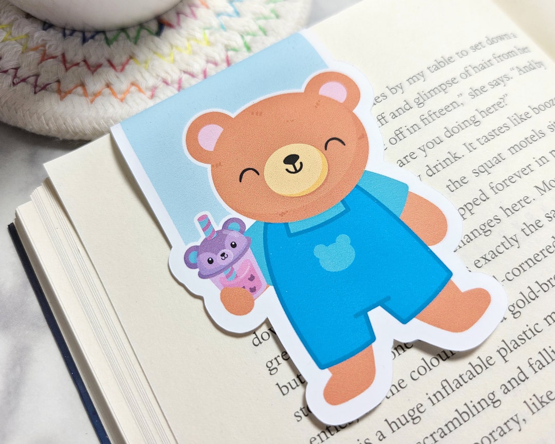 Bear Drinking Boba Magnetic Bookmark, Cute Bubble Tea Planner Clip ...