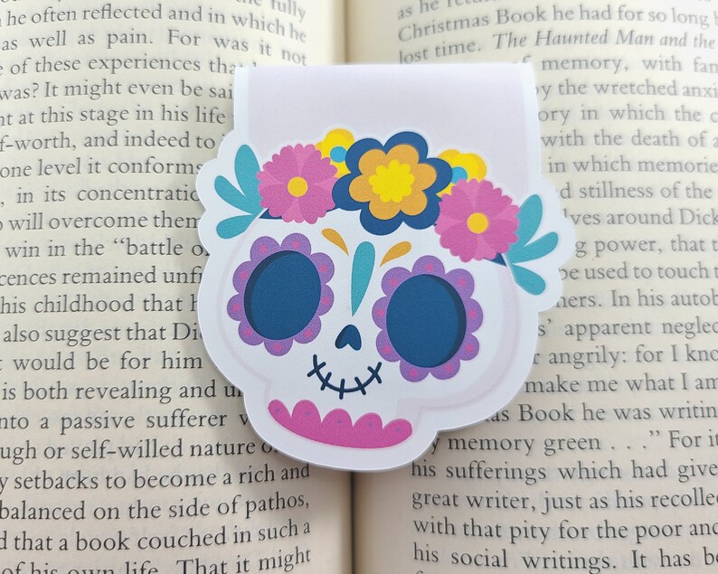 Sugar Skull Day of the Dead Bookmark, Skull Planner Clip, Dia De ...