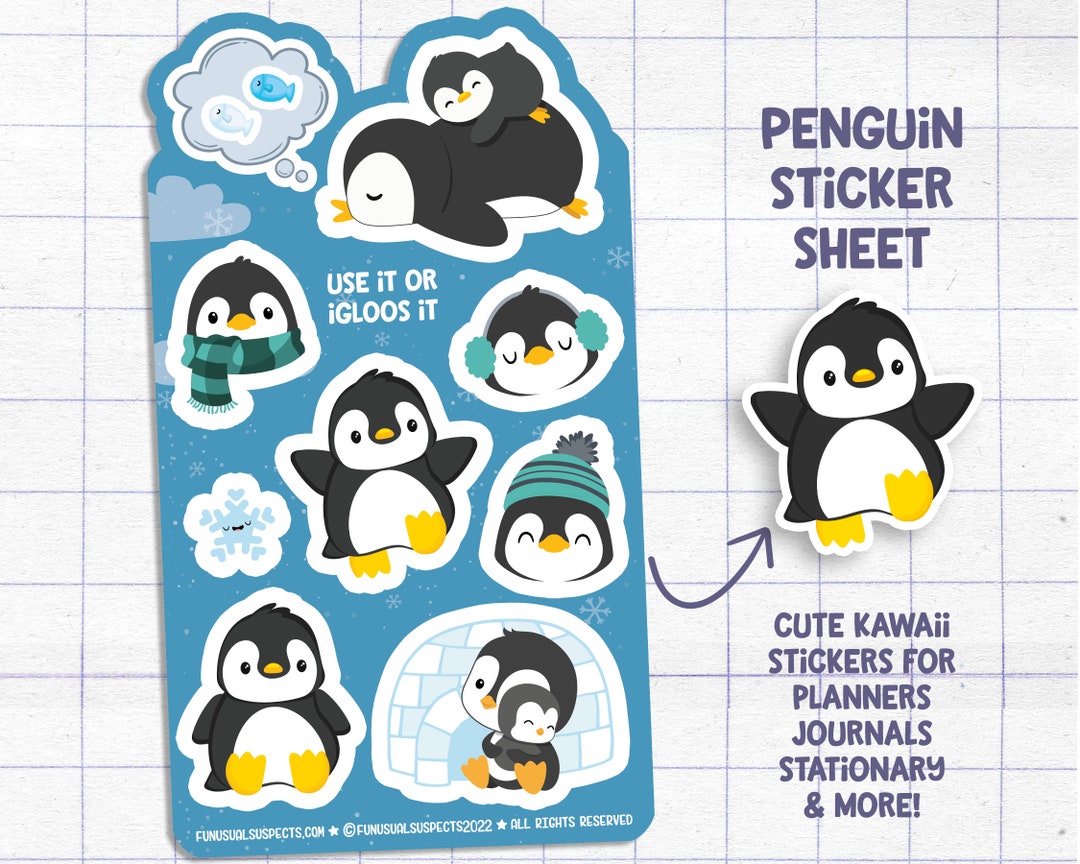 Penguins Sticker Sheet, Use It or Igloos It, Cute Penguin Stickers ...