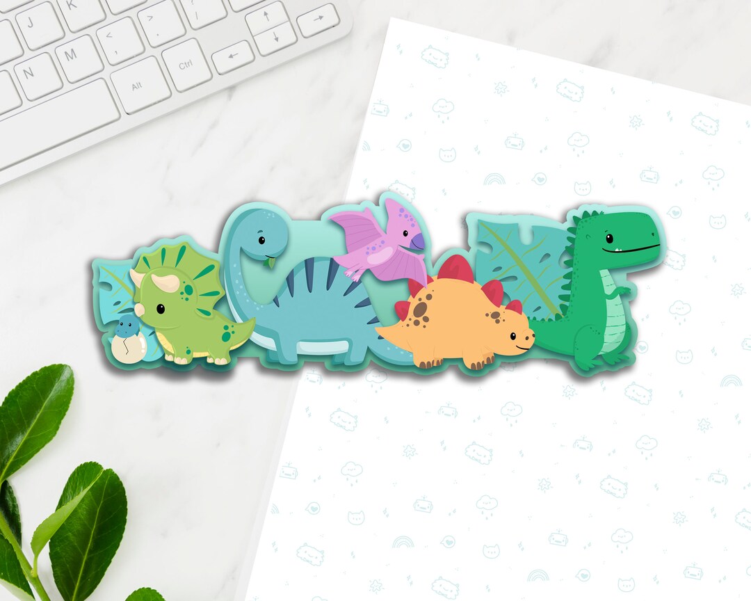 Dinosaurs Long Vinyl Sticker, Cute Prehistoric Dinos Sticker, Kawaii ...
