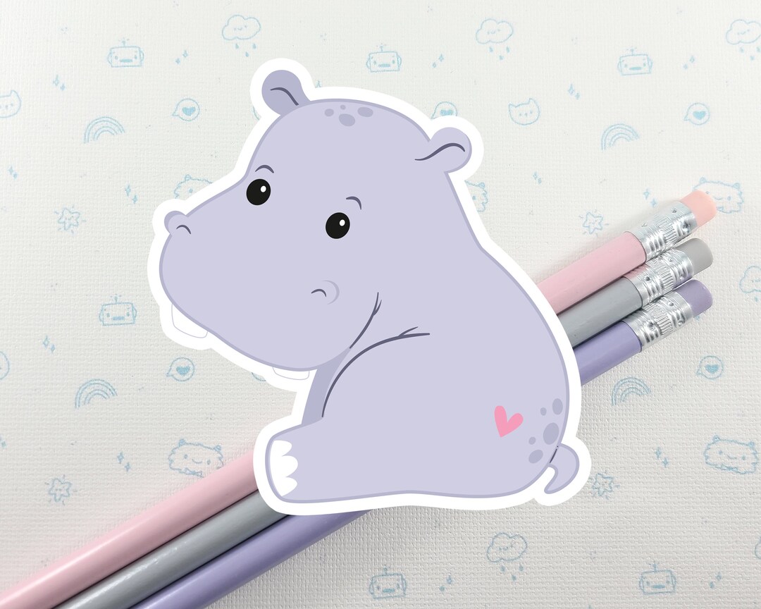 Hippo Sticker, Vinyl Stickers, Laptop Decal, Pastel Hippo Gift for Her ...