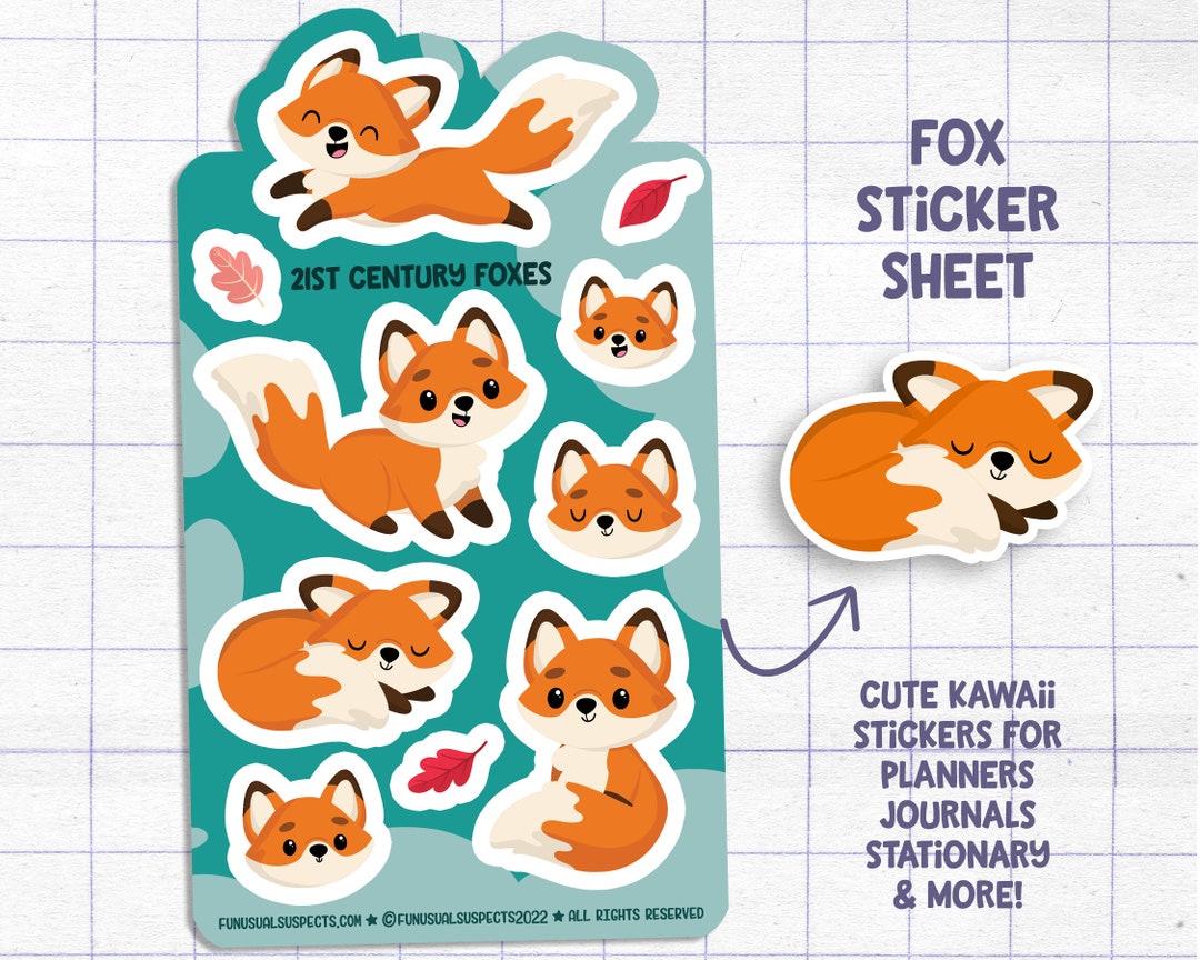 Fox Sticker Sheet, Foxy Stickers, Cute Animal Stickers, Kawaii Foxes ...