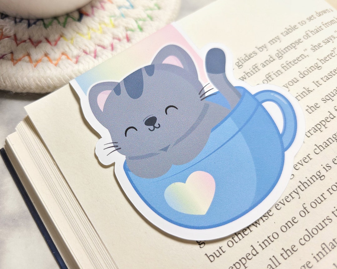 Kit-tea Cat Bookmark, Kitty Pun Planner Clip, Cute Cat Themed Bookmark ...