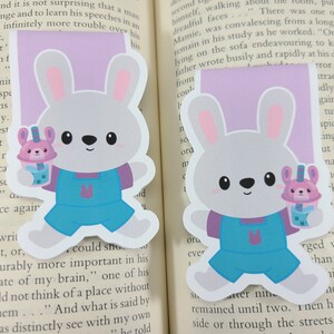 Bunny Drinking Boba Magnetic Bookmark, Cute Bubble Tea Planner Clip ...