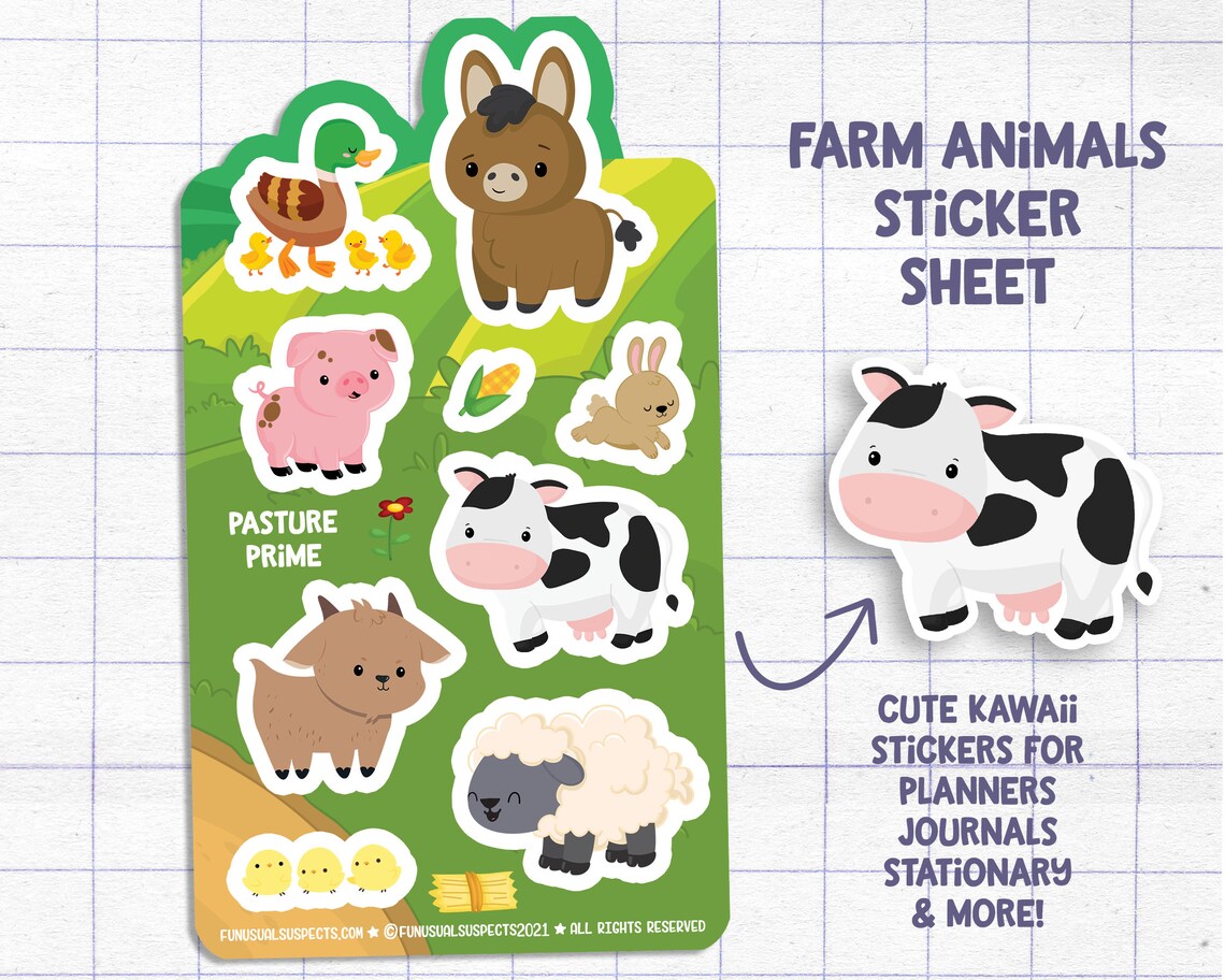 Farm Animals Sticker Sheet Pasture Prime Cute Farm | Etsy