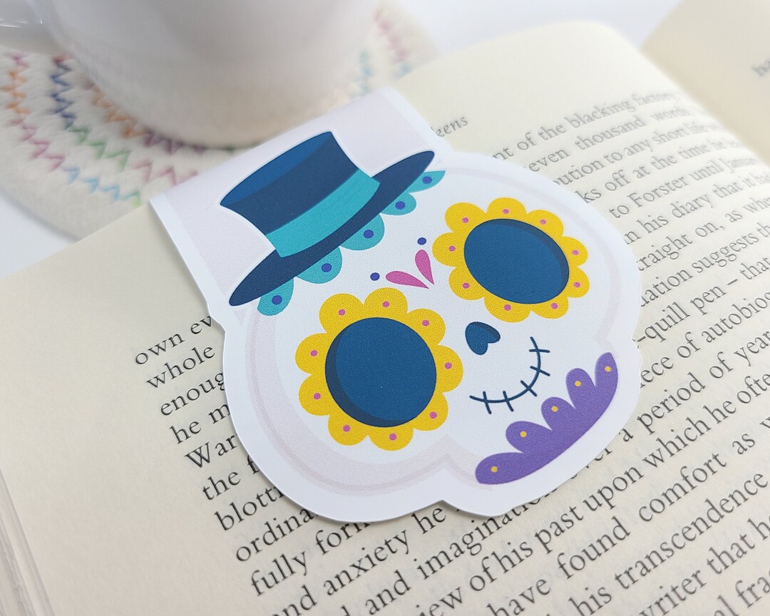 Sugar Skull in Hat Day of the Dead Bookmark, Skull Planner Clip, Dia De ...