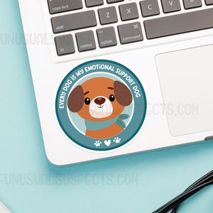 Dog Emotional Support Sticker, Kawaii Brown Dog, Vinyl Sticker, Laptop ...