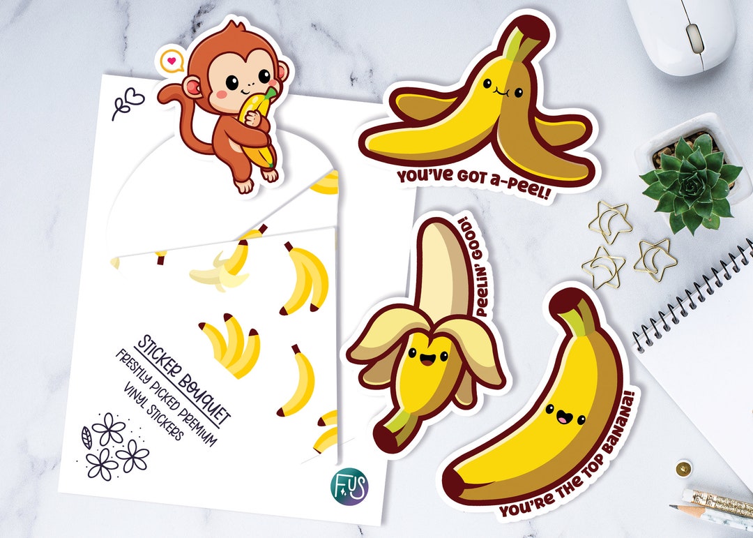 Monkey and Bananas Sticker Bouquet, Banana Stickers, Cute Gift for Her ...
