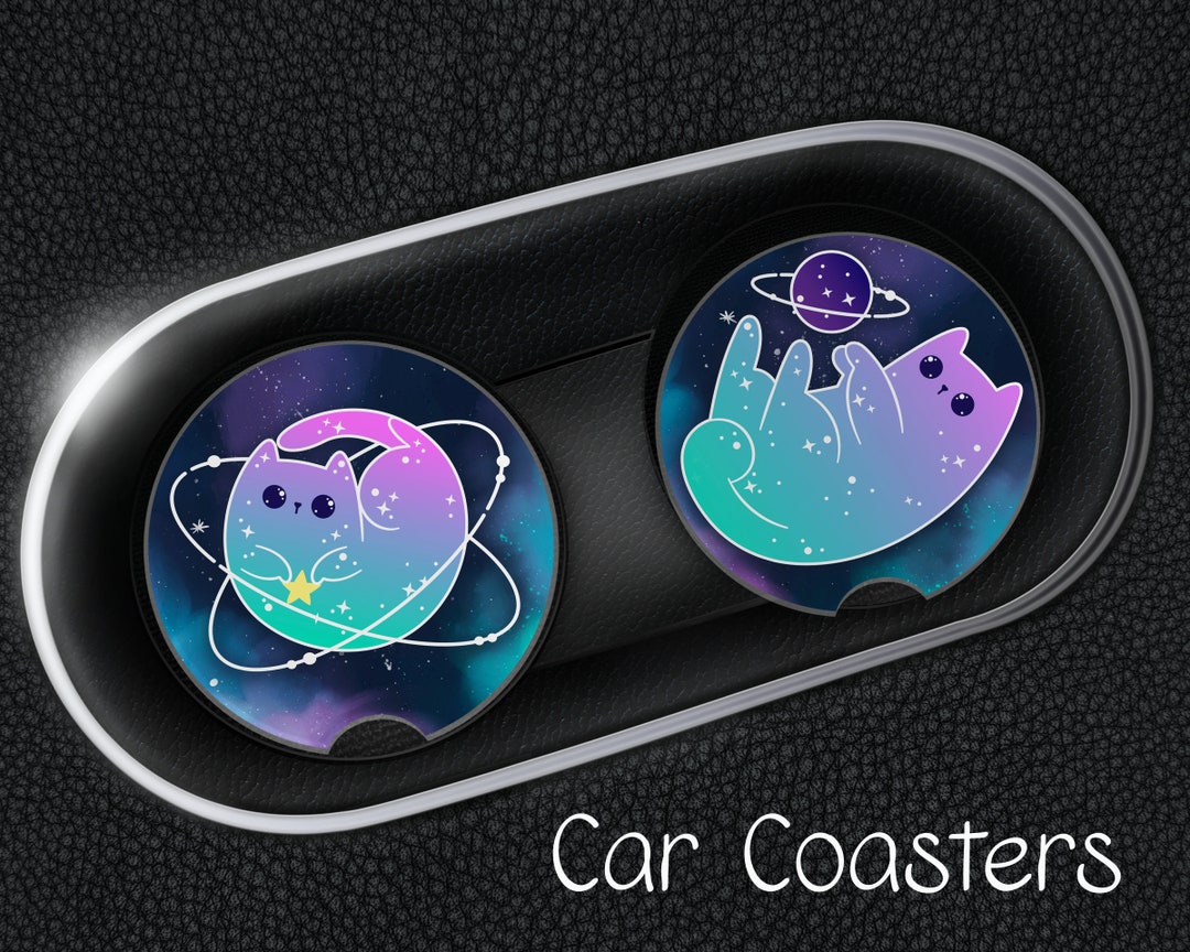 Space Cat Car Coasters: Neoprene Galaxy Car Accessories (set of 2) - Etsy