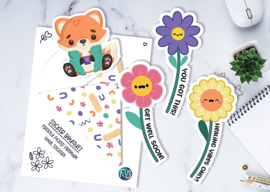 Get Well Sticker Bouquet, Feel Better Stickers, Cute Gift for Her ...