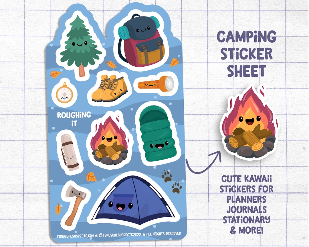 Camping Sticker Sheet, Roughing It, Cute Camping Stickers, Stickers for ...