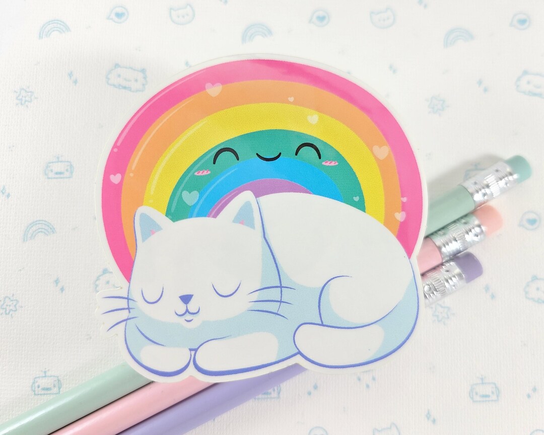 Cat Rainbow, Vinyl Sticker, Laptop Decal, Cat Gift for Her, Cute ...
