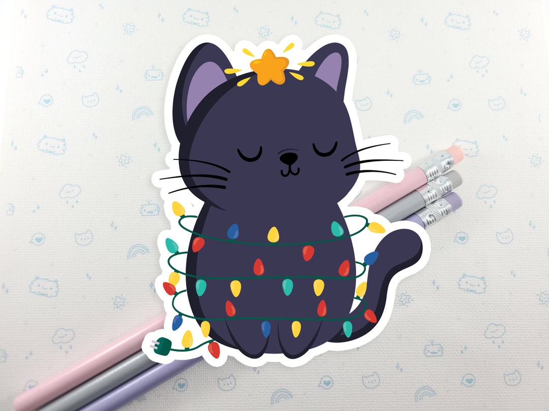 Cat in Christmas Lights Sticker, Vinyl Sticker, Laptop Decal, Stocking ...