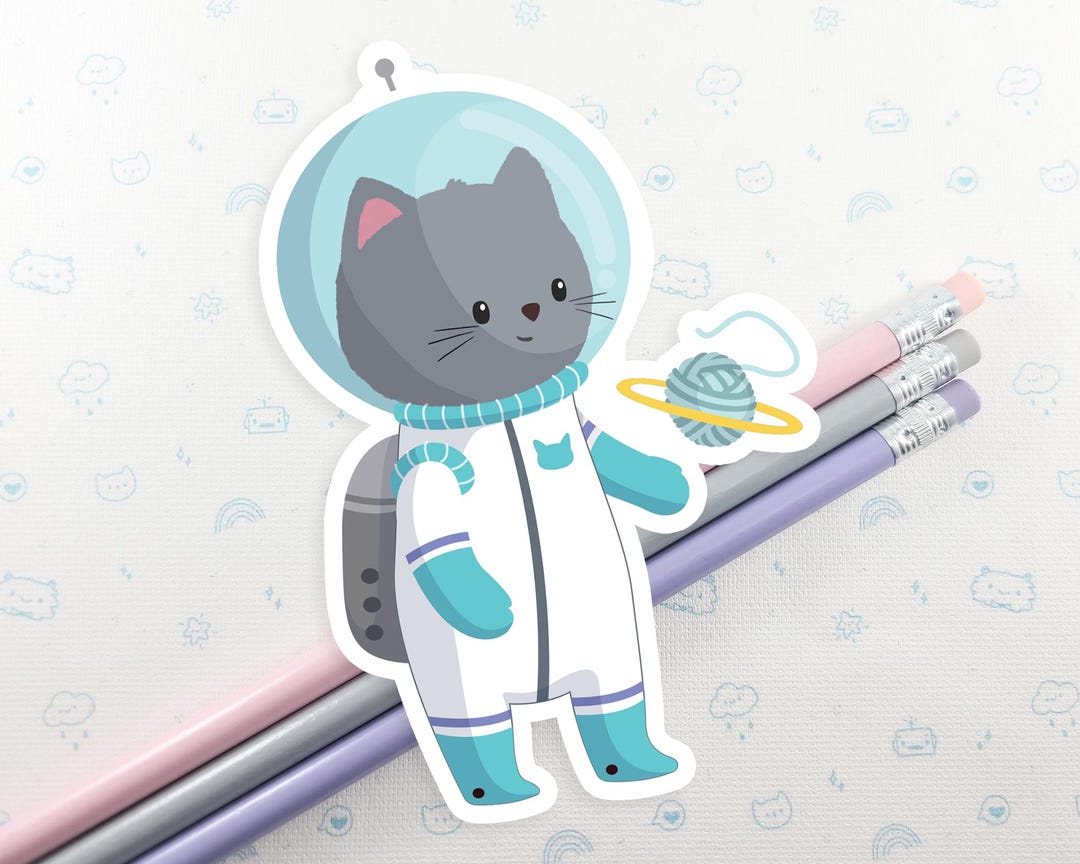 Cat Space Sticker, Vinyl Stickers, Laptop Decal, Cat Gift for Her, Cute ...