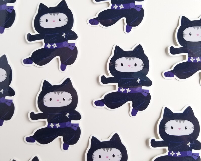 Ninja Cat Sticker Vinyl Stickers Laptop Decal Cat Gift | Etsy