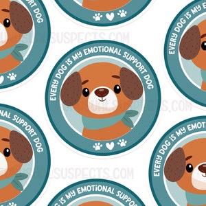 Dog Emotional Support Sticker, Kawaii Brown Dog, Vinyl Sticker, Laptop ...