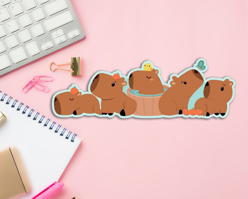 Capybaras Long Vinyl Sticker, Cute Capybara Sticker, Kawaii Decal ...