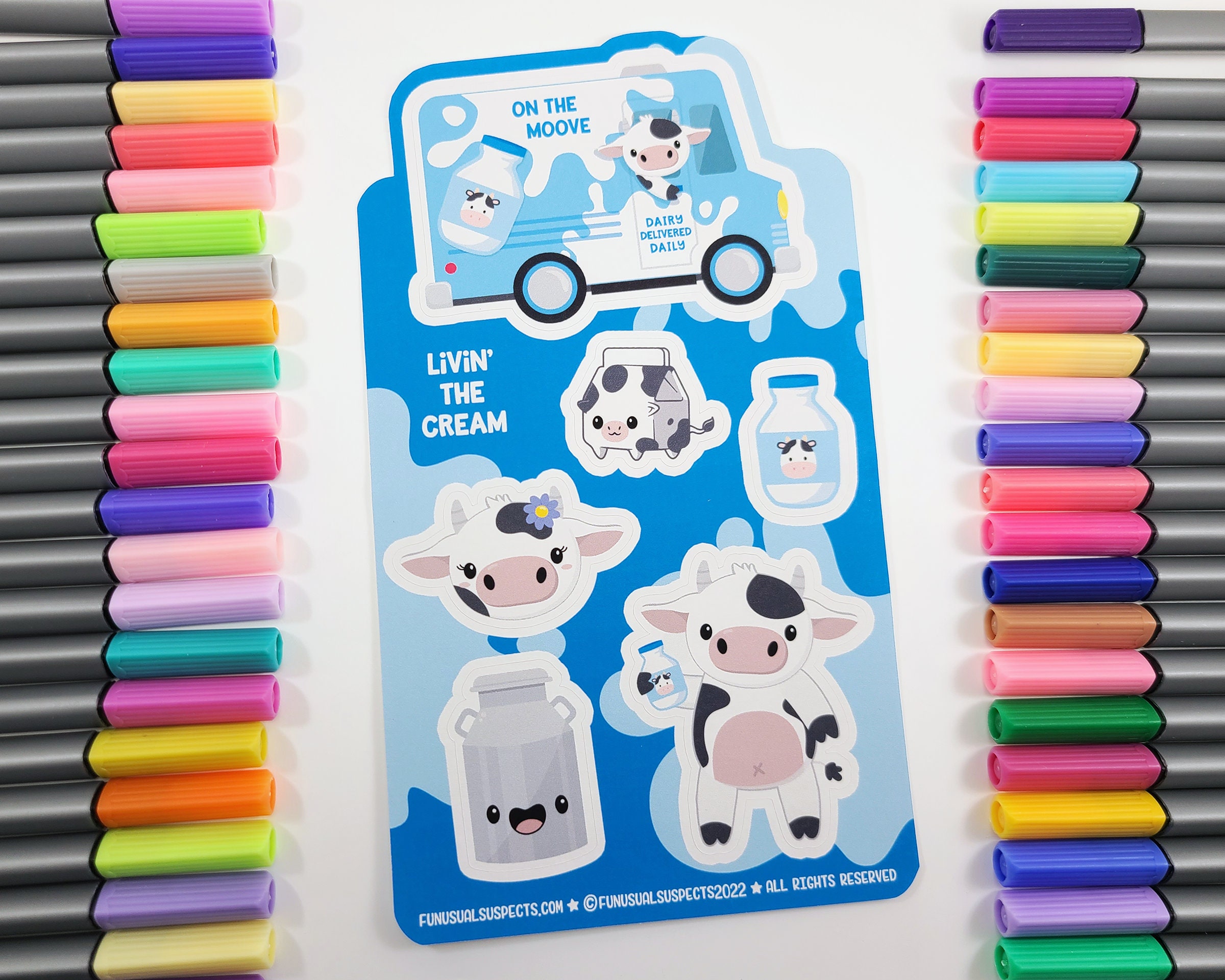 Cow Sticker Sheet, Livin' the Cream, Cute Dairy Cow Stickers, Kawaii ...