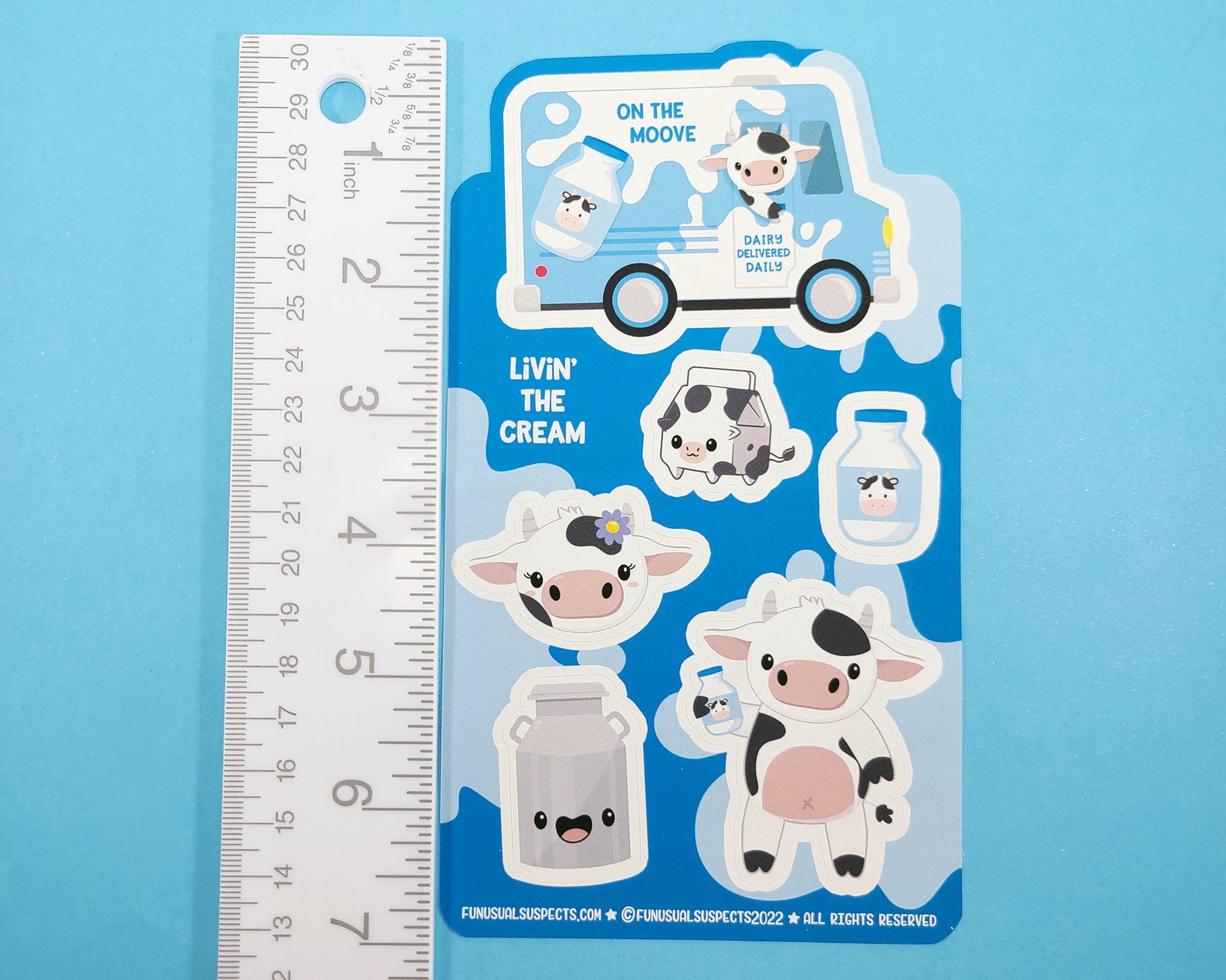 Cow Sticker Sheet, Livin' the Cream, Cute Dairy Cow Stickers, Kawaii ...