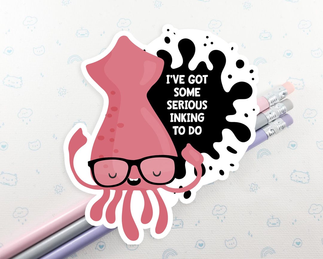 Squid Ink Vinyl Sticker, Cute Squid Decal, Laptop Sticker, Squid Inking ...