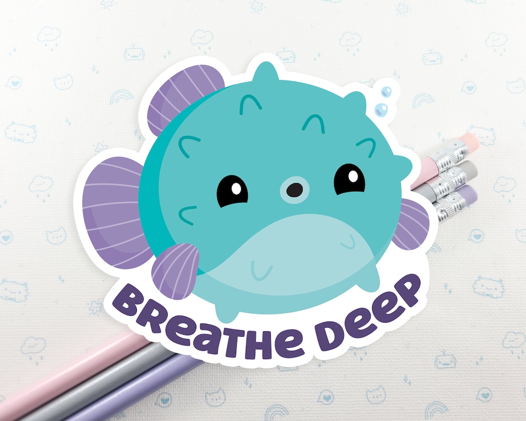 Pufferfish Breathe Deep Pun Sticker, Vinyl Stickers, Laptop Decal, Gift ...