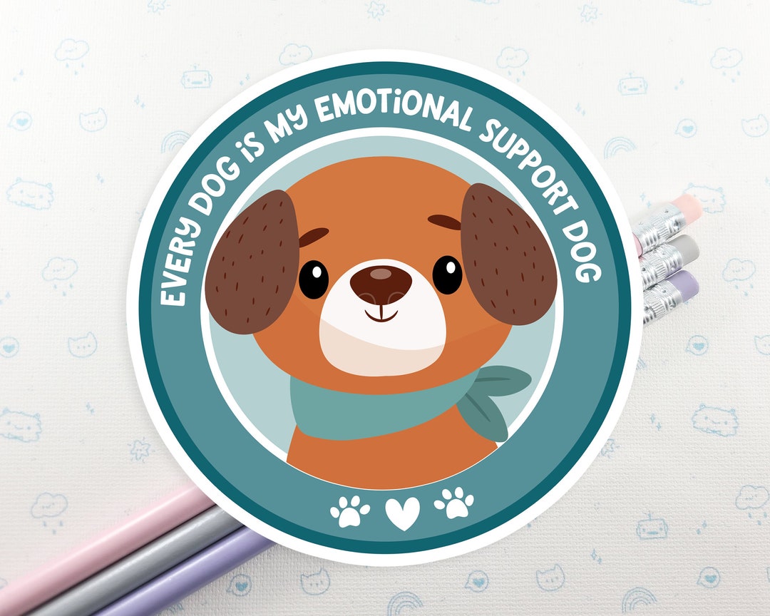 Dog Emotional Support Sticker, Kawaii Brown Dog, Vinyl Sticker, Laptop ...