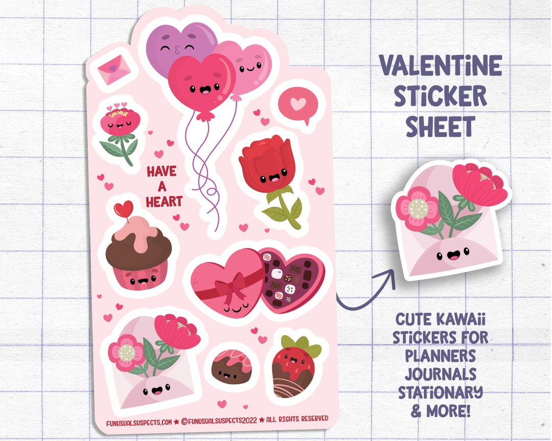Valentines Day Sticker Sheet Have A Heart Valentines Love Stickers