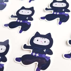 Ninja Cat Sticker, Vinyl Stickers, Laptop Decal, Cat Gift for Her, Cute ...