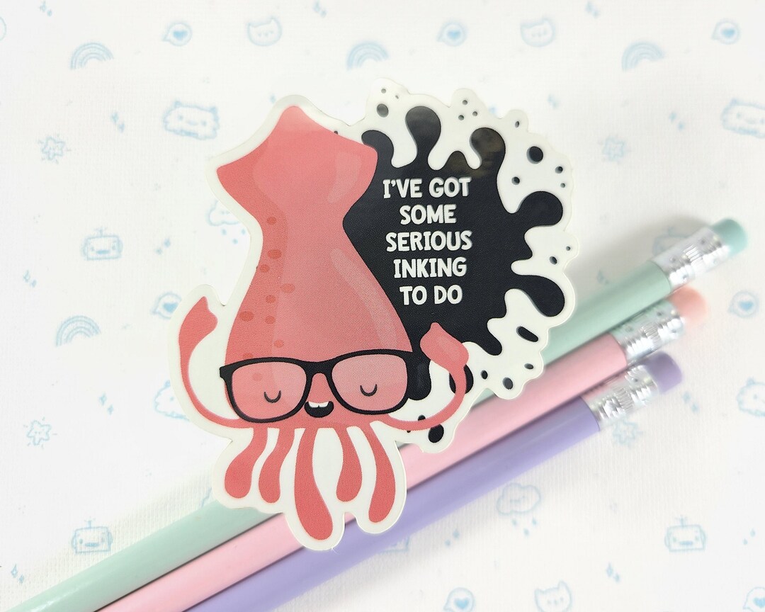 Squid Ink Vinyl Sticker, Cute Squid Decal, Laptop Sticker, Squid Inking ...
