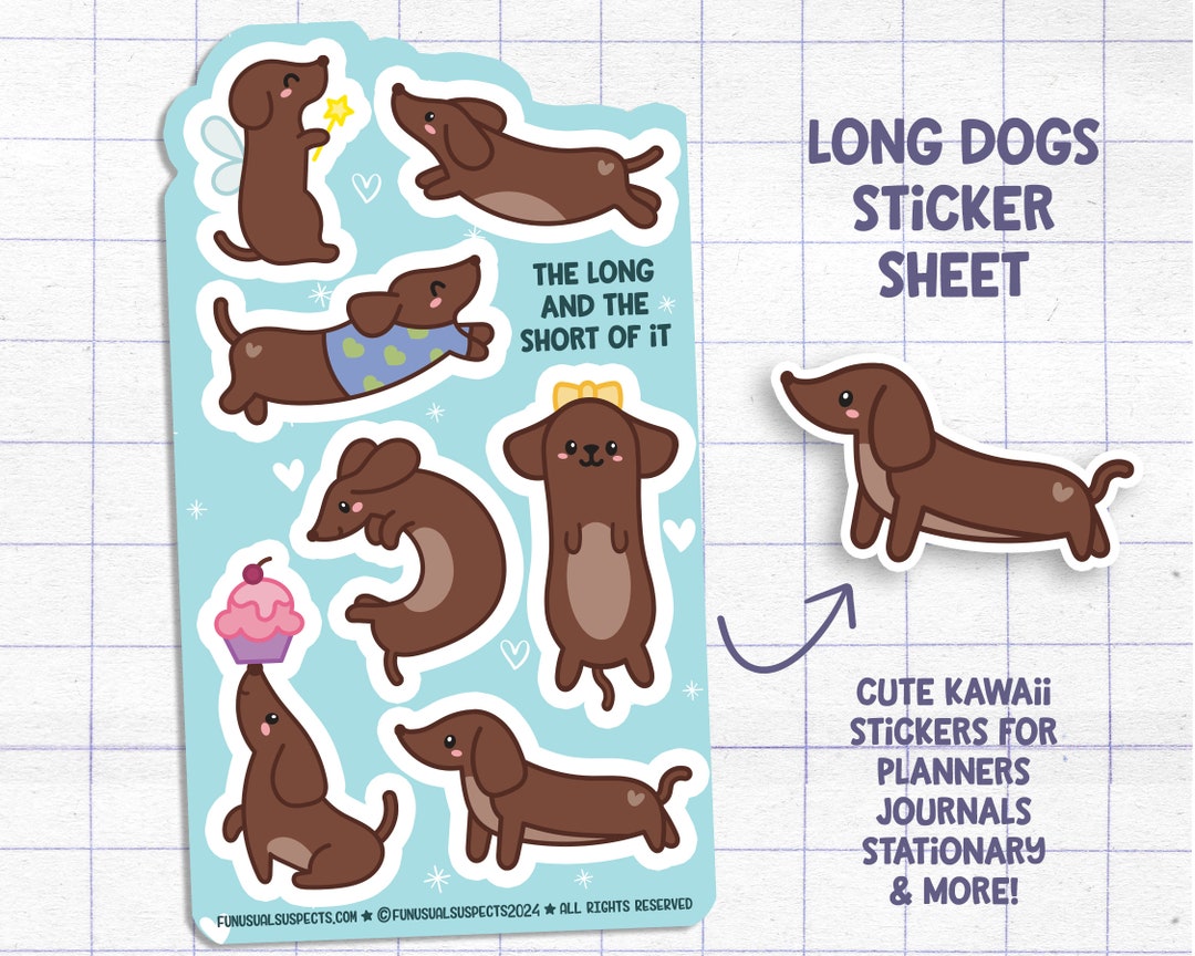 Long Dogs Sticker Sheet, Dachshund Dog Stickers, Cute Weiner Dog ...